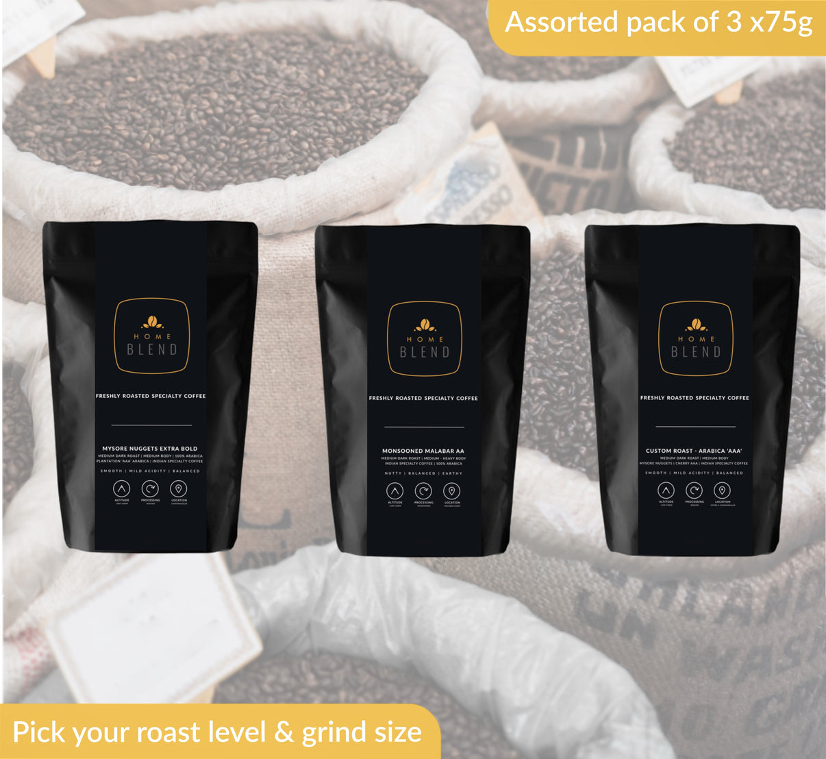 Coffee Sampler Pack - Pack of 3 x 75g – Home Blend Coffee Roasters
